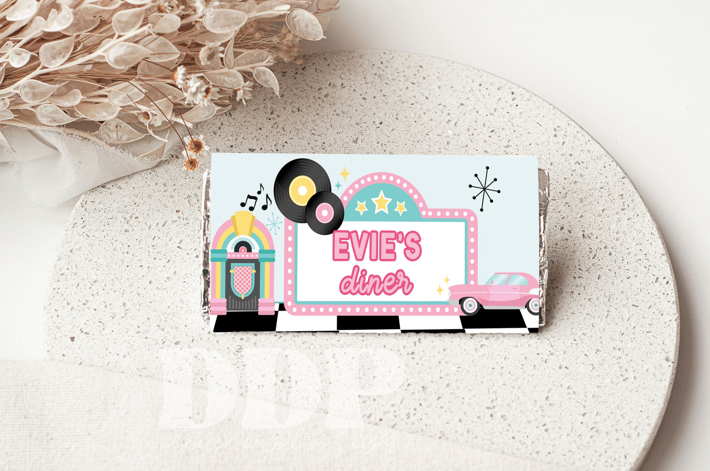 Sock Hop Chocolate Wrapper Bar Label | 50s Diner Birthday Party Decor ...