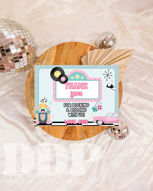 Sock Hop Thank You Cards | 1950s Diner Birthday Thank You | Digital Te ...