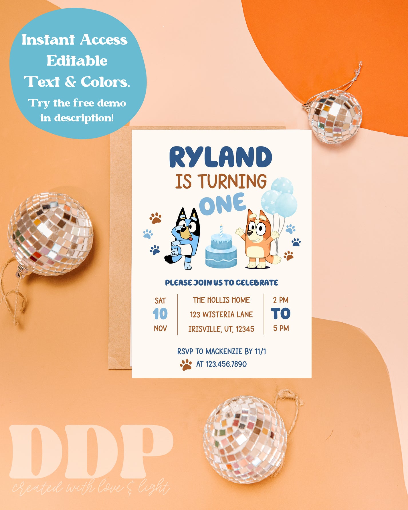 Blue Heeler Tan Themed Birthday Party Invitation | Boys Beige Australi ...