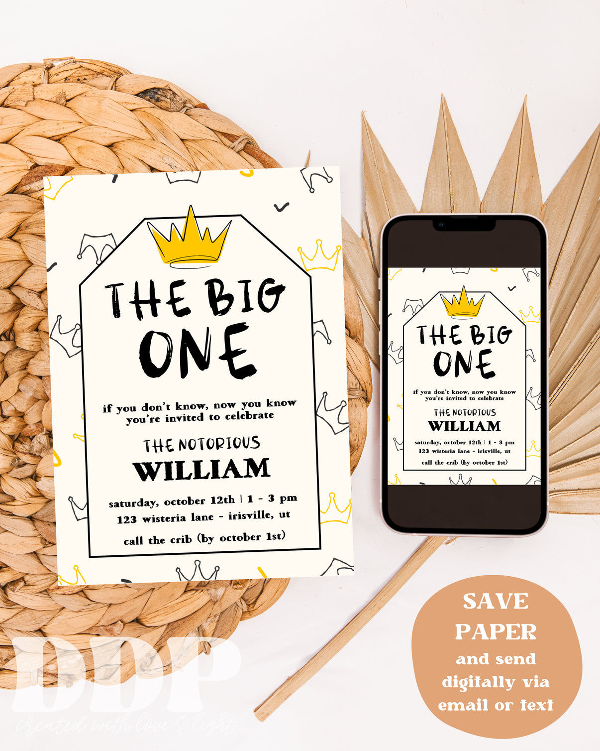 Notorious ONE 1st Birthday Invitation | Hip-Hop Crown 90s | Biggie Sma ...