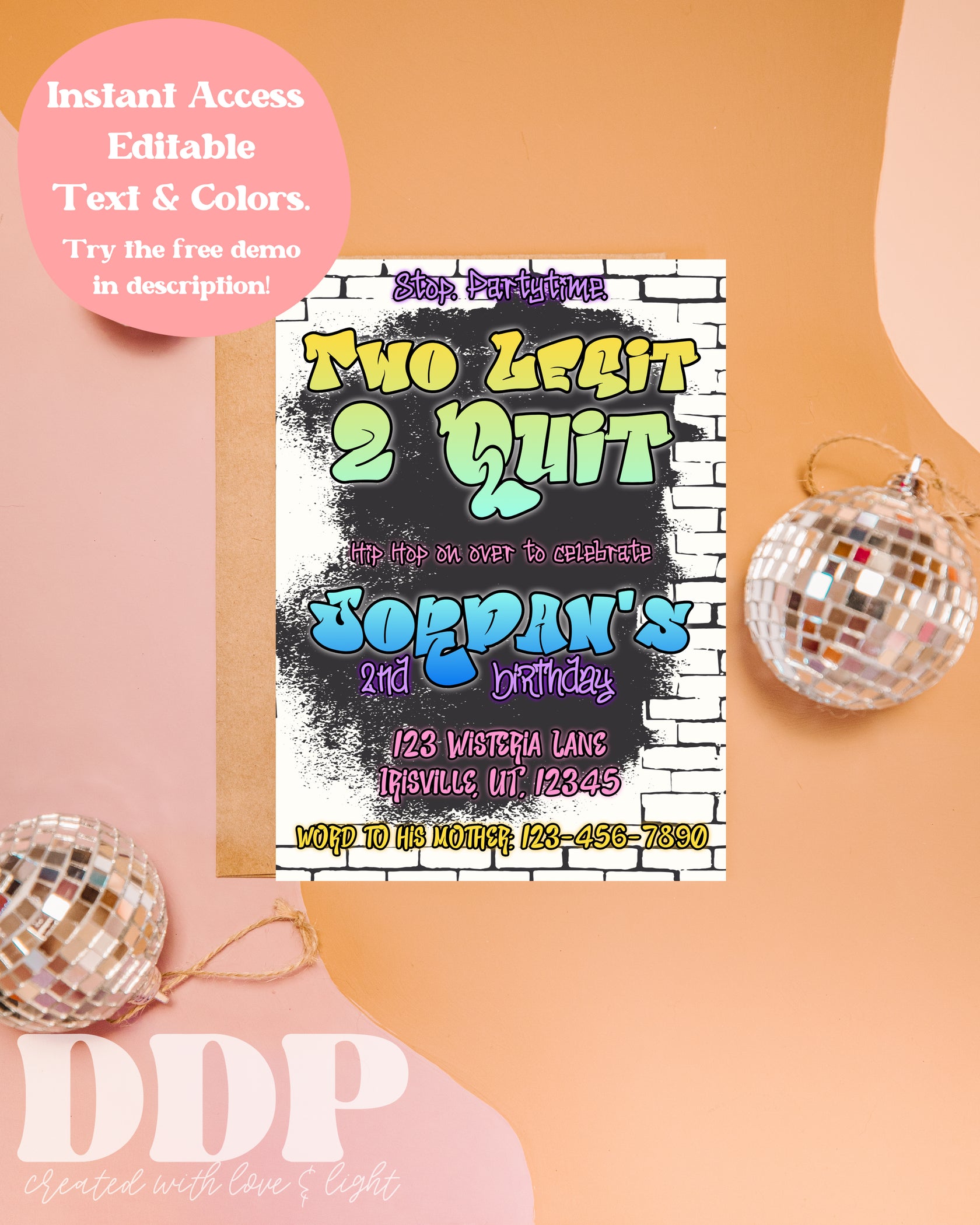 Two Legit 2 Quit Birthday Party Invitation | Two Legit Second Birthday ...