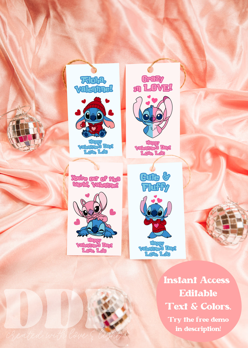 Stitch Valentine Cards Bundle | Printable Disney Valentine Gift Tags ...