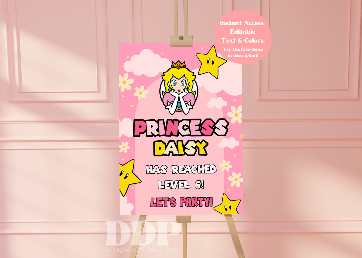 Princess Peach Themed Welcome Sign | Princess Peach Printable Party Su ...