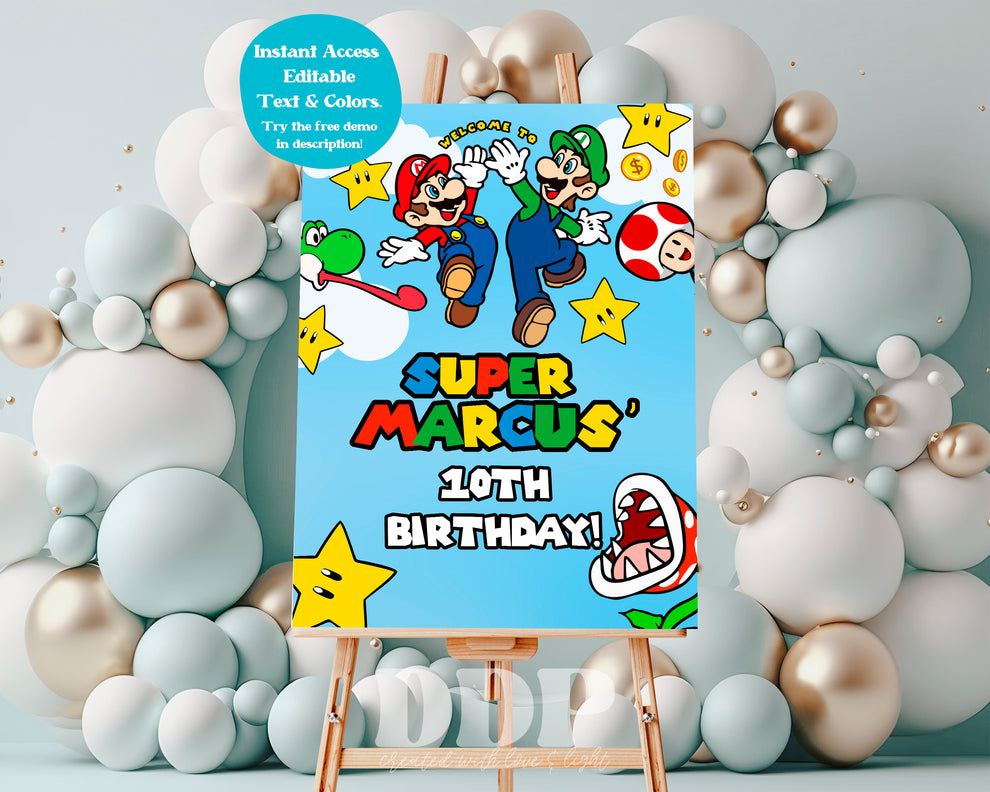 Super Mario Birthday Welcome Sign | Mario Bros Printable Party Decor ...