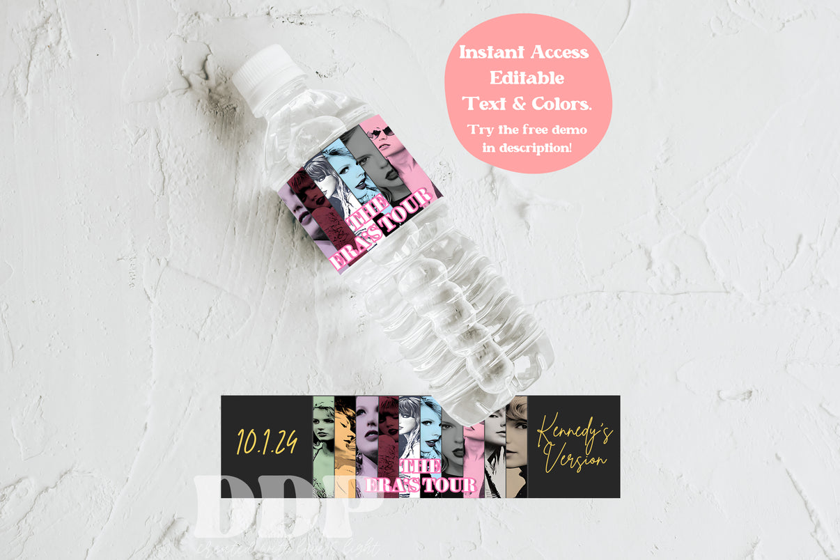 Eras Tour In Her Birthday Era Water Bottle Label | Swiftie Editable Wa ...
