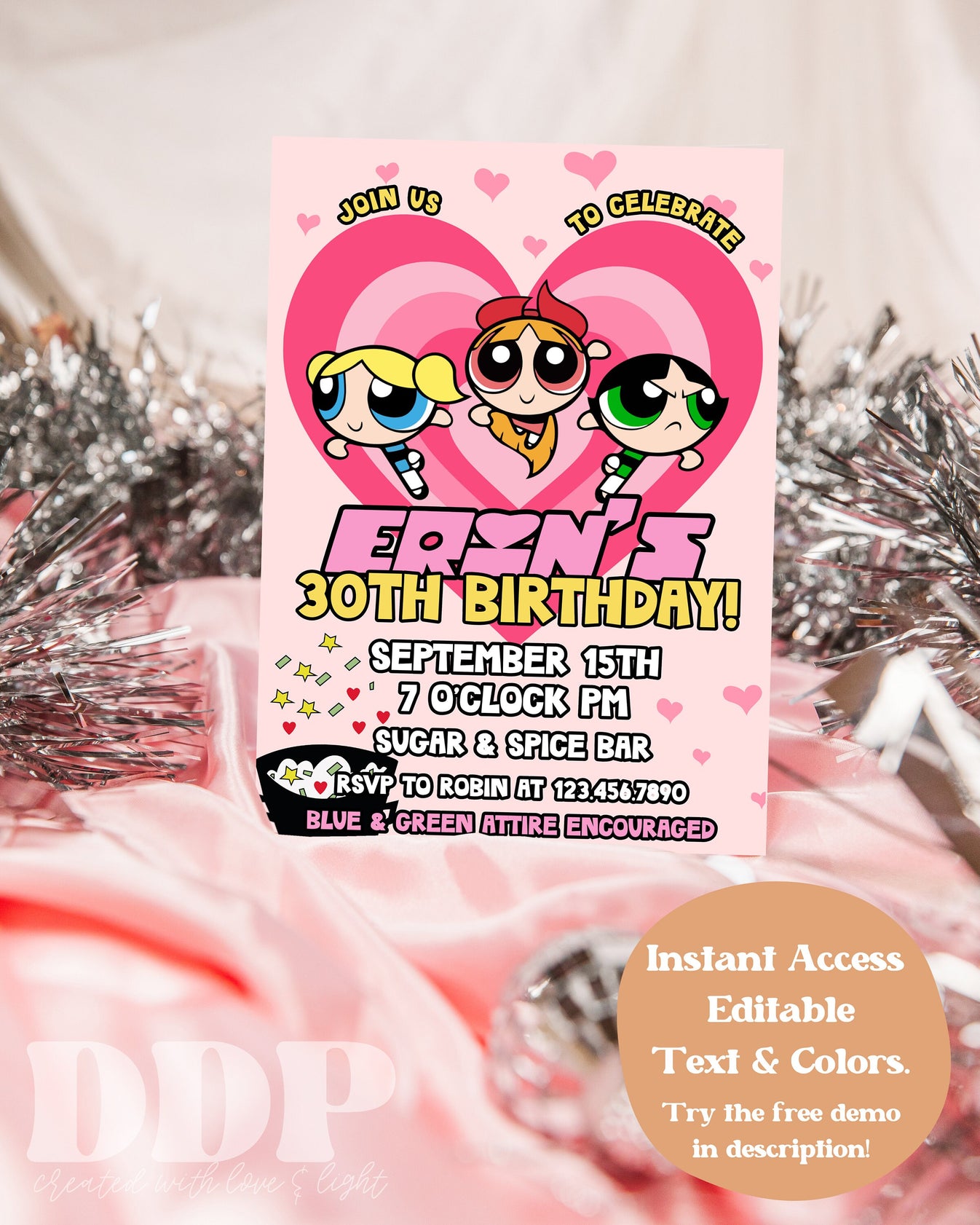 Powerpuff Girls Theme Birthday Invitation | Girl Power Editable Party ...