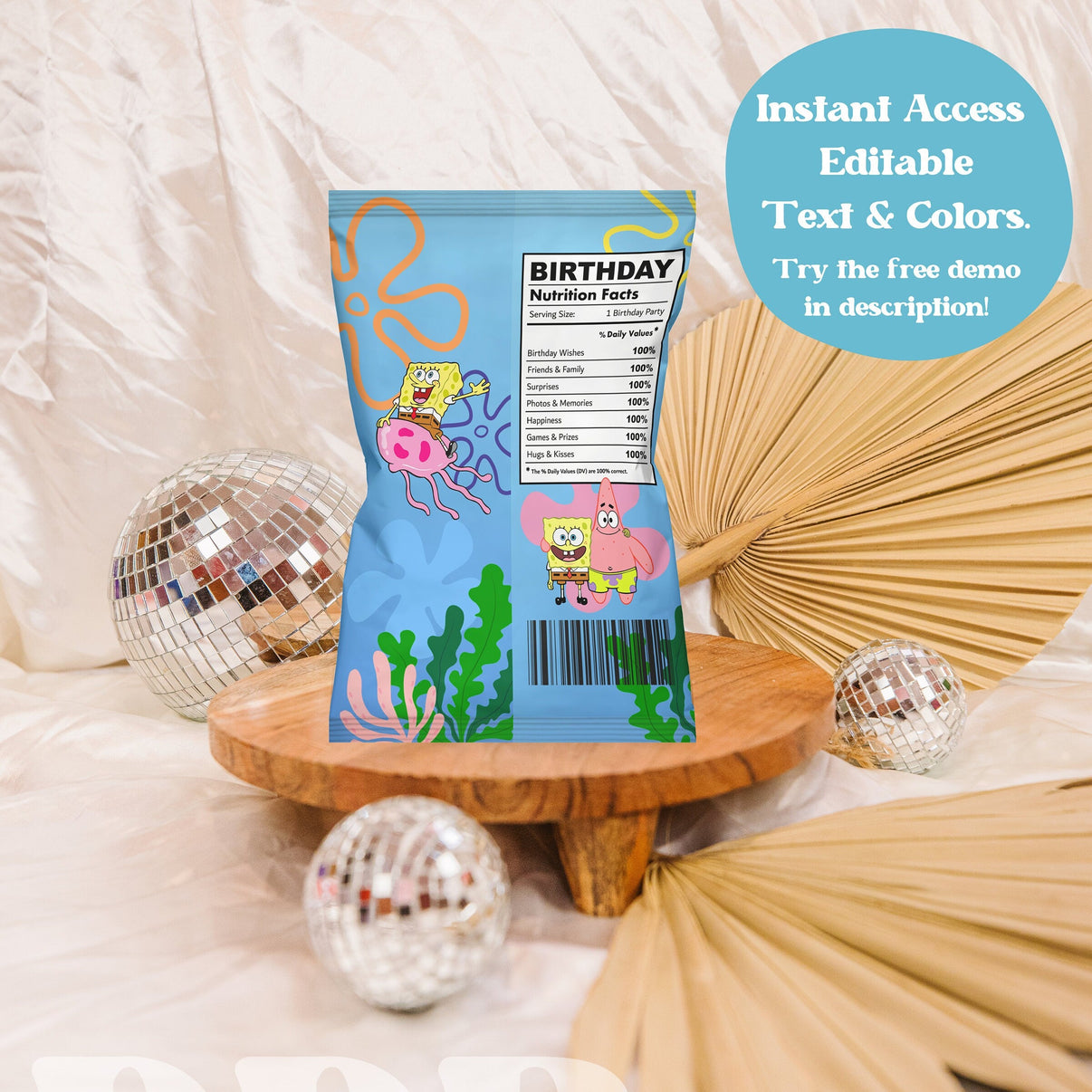 Spongebob Chips Bag Label | Printable Colorful Spongebob Party Decor ...