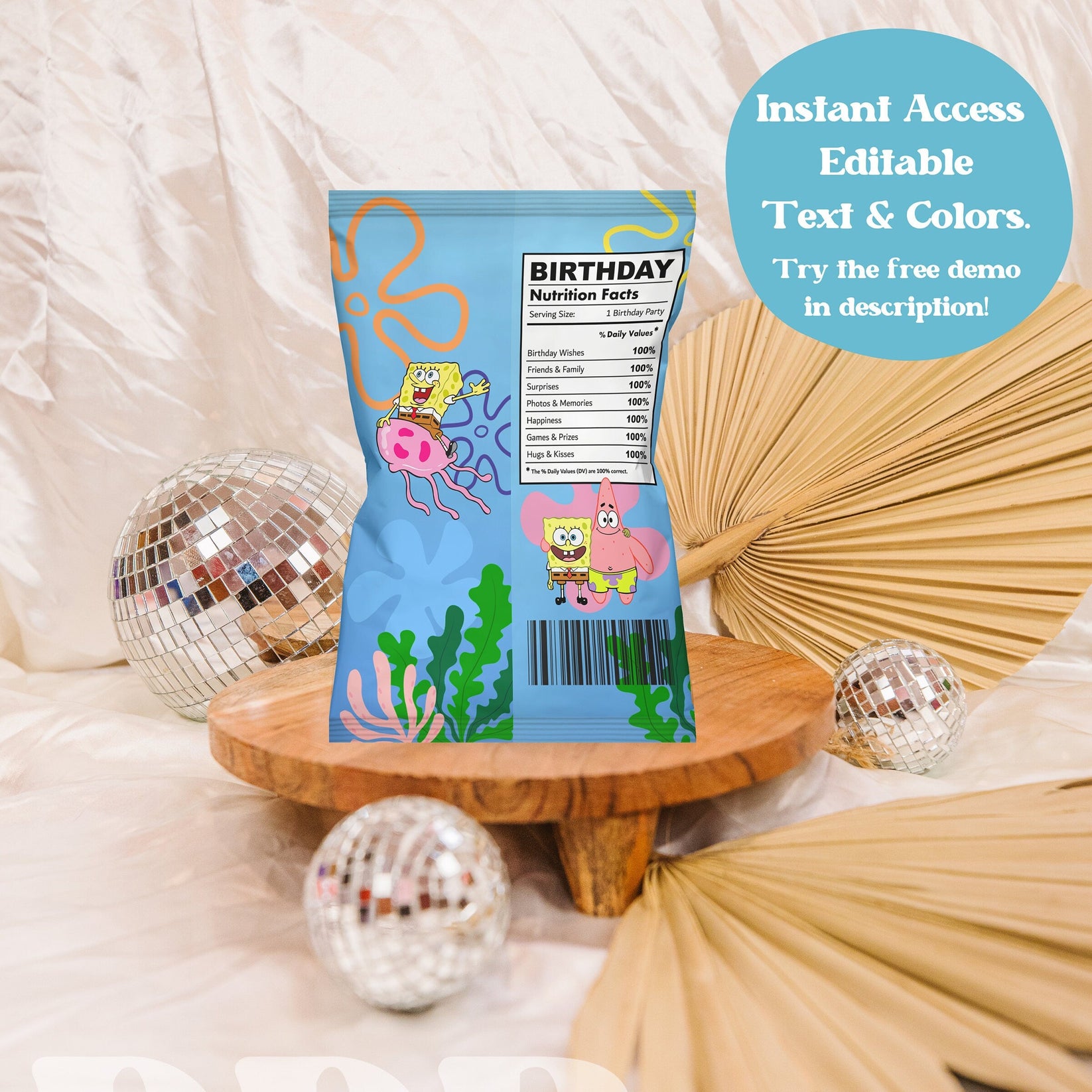 Spongebob Chips Bag Label | Printable Colorful Spongebob Party Decor ...