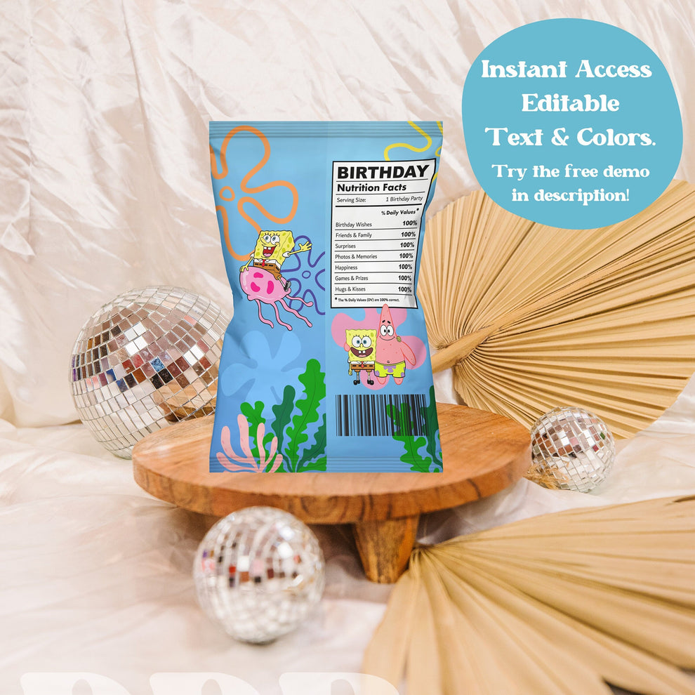Spongebob Chips Bag Label | Printable Colorful Spongebob Party Decor ...