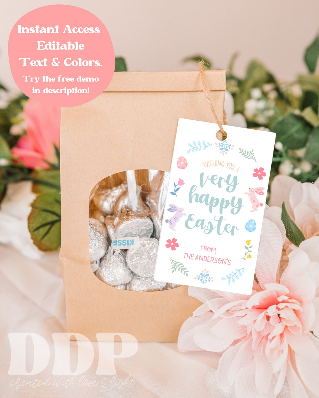 Whimsical Easter Basket Gift Tag Template | Easter Editable Favor Tag ...
